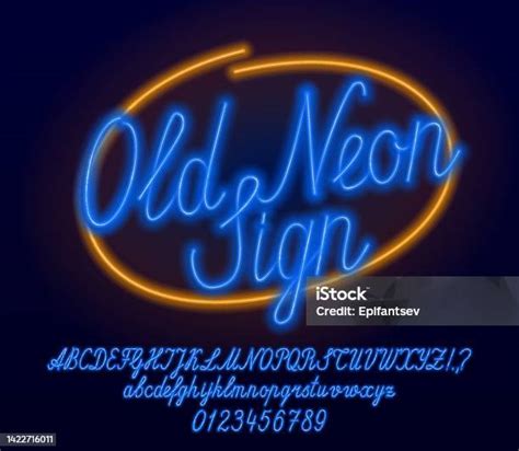 오래된 네온 사인 알파벳 글꼴 블루 네온 스크립트 문자와 숫자 대문자와 소문자 네온에 대한 스톡 벡터 아트 및 기타 이미지 네온 컴퓨터 글자 파란색 Istock