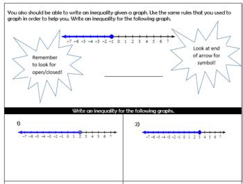 Graphing And Writing Linear Inequalities Guided Notes One Variable