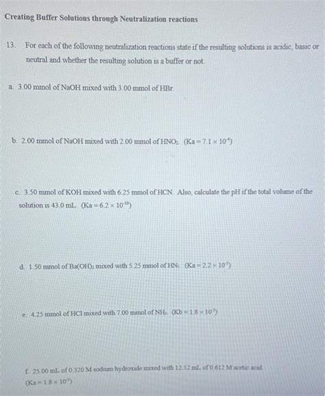 Solved Creating Buffer Solutions Through Neutralization