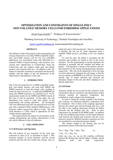 Pdf Optimization And Constraints Of Single Poly Non Volatile Memory