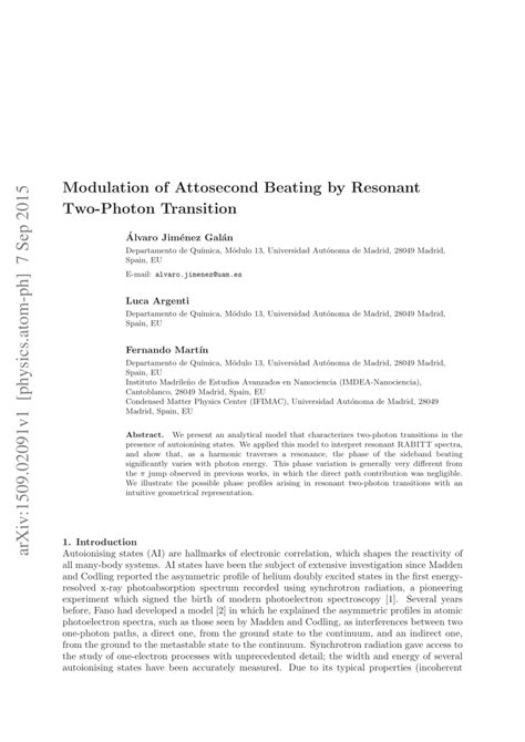 Pdf Modulation Of Attosecond Beating By Resonant Two Photon Transition