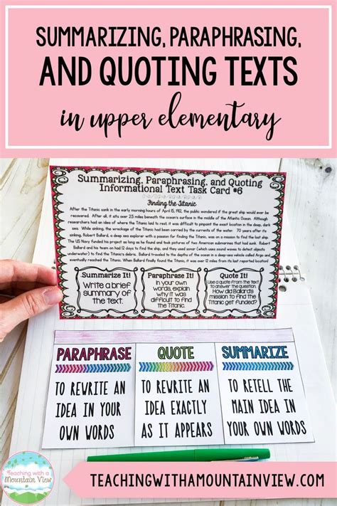 Summarizing Paraphrasing Quoting Distance Learning Task Cards