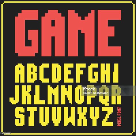 8 bit game font letters pixel alphabet set 2 stock illustration