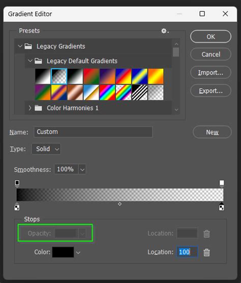 solved re missing opacity option in gradient editor adobe support