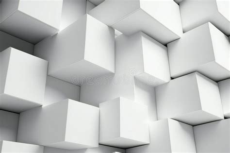 Random Shifted White Cube Boxes Block Wall Abstract Backgrounds Stock Illustration