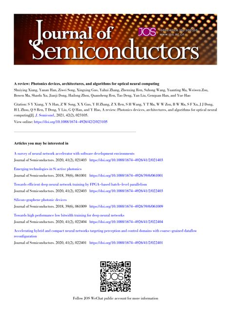 Pdf A Review Photonics Devices Architectures And Algorithms For Optical Neural Computing