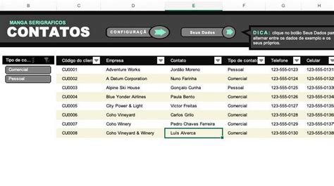 modelo excel de lista de contatos