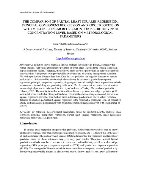 Pdf The Comparison Of Partial Least Squares Regression Principal Component Regression And