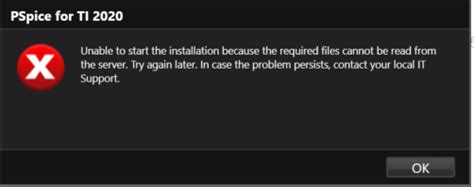 can t install pspice for ti 2020 simulation hardware and system design