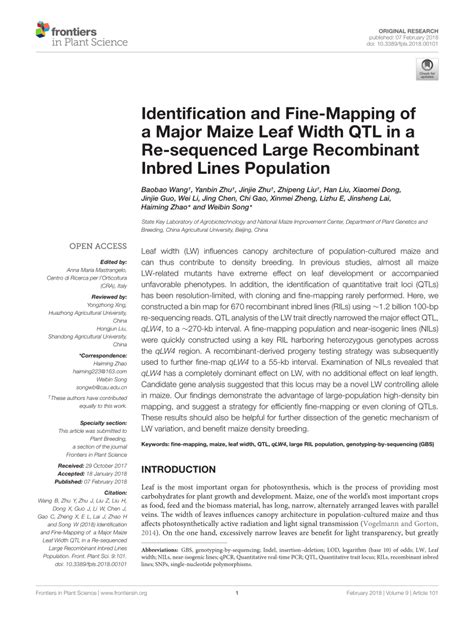 Pdf Identification And Fine Mapping Of A Major Maize Leaf Width Qtl In A Re Sequenced Large