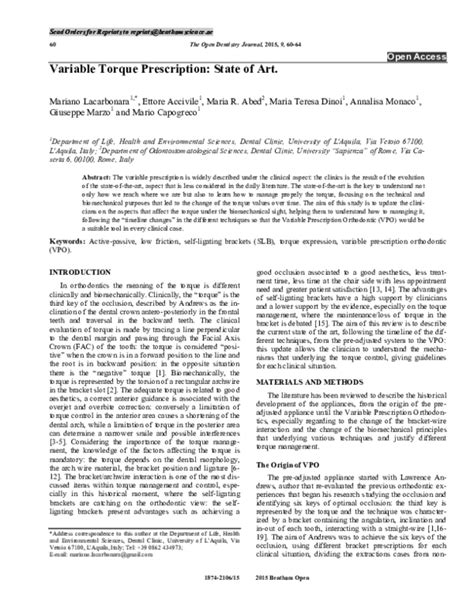 Pdf Variable Torque Prescription State Of Art