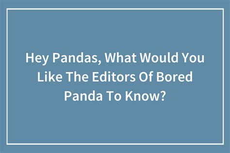 Hey Pandas, What Would You Like The Editors Of Bored Panda To Know ...