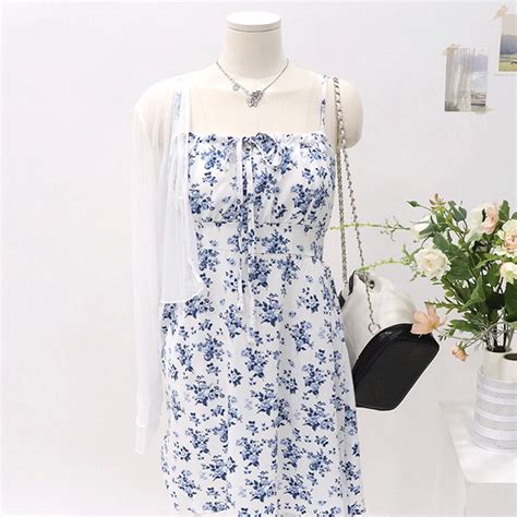 ️ 플라워 스모크 미니 원피스 어깨끈조절 하객룩 여친룩 데이트룩 가디건 세트 여름 원피스 미니 원피스 에이블리