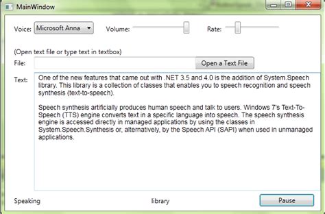 Text To Speech In Wpf
