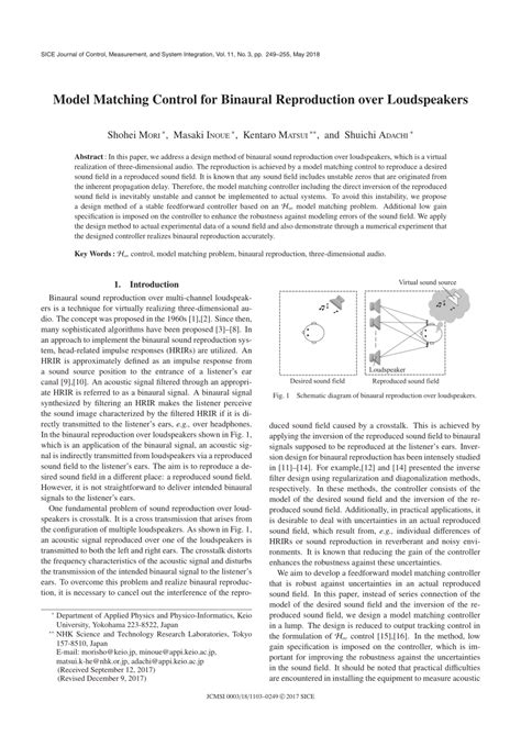 Pdf Model Matching Control For Binaural Reproduction Over Loudspeakers