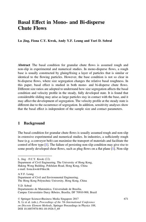 Pdf Basal Effect In Mono And Bi Disperse Chute Flows