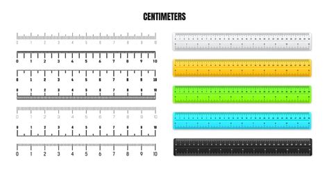 길이 또는 높이를 측정하기 위한 검은색 센티미터 스케일을 가진 현실적인 금속 릴러 분할을 가진 다양한 측정 스케일 릴러 측정 테이프 크기 지표 ⁇ 터 일러스트레이션