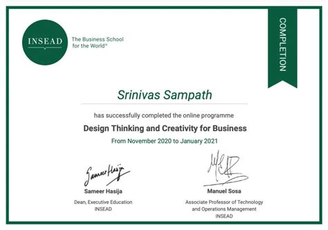 srinivas sampath on linkedin designthinking insead creativity