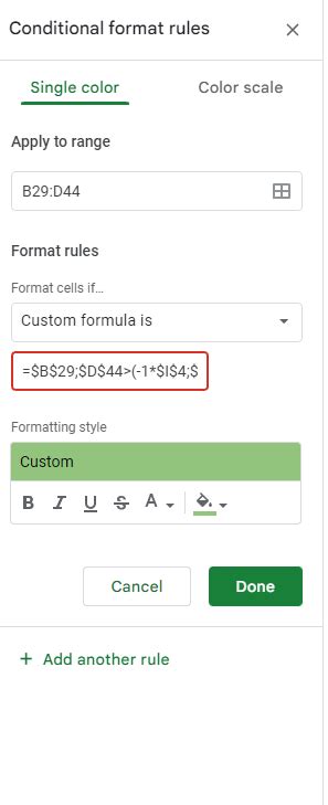 conditional formatting if value is less than or greater than r sheets