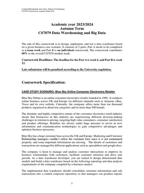 coursework requirements pdf data warehouse databases
