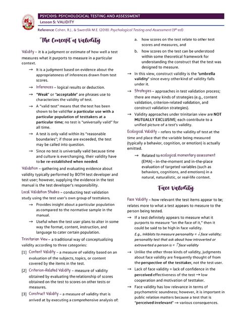 Week 5 Validity Pdf Validity Statistics Psychology