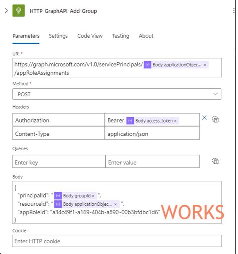 Azure Logic App Post Request To Microsoft Graph Api Succeeds Manually
