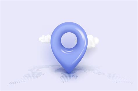고립 된 구름 배경에지도의 3d 지도 위치 점 마커 또는 탐색 핀 아이콘 기호 3d 핀 네비게이션은 구름지도 방향에 그림자가있는 파스텔 색상입니다 3d Gps 핀 벡터