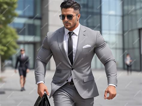 Premium Ai Image Confident Business Bodybuilder In Suit And Tie