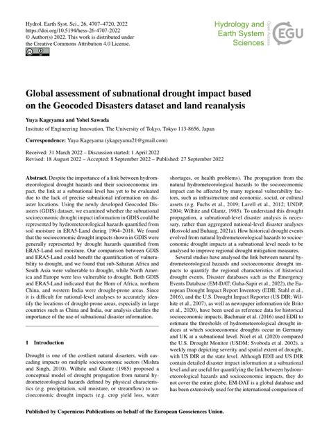 Pdf Global Assessment Of Subnational Drought Impact Based On The Geocoded Disasters Dataset