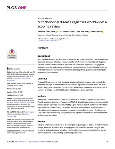Pdf Mitochondrial Disease Registries Worldwide A Scoping Review