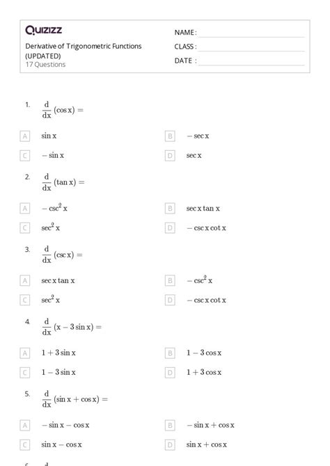 50 Trigonometric Functions Worksheets For 10th Grade On Quizizz Free