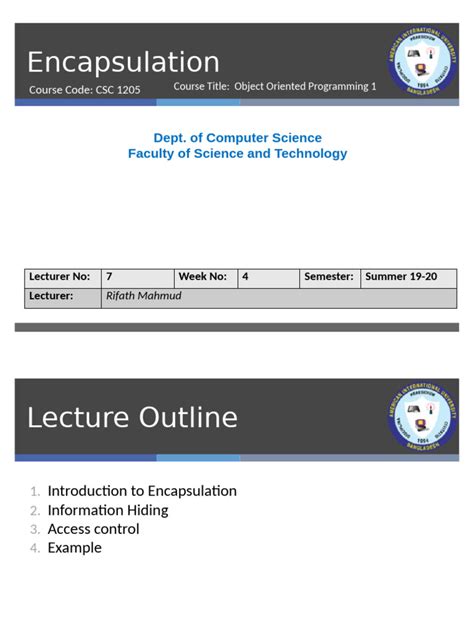 Lecture 42 Encapsulation Pdf Class Computer Programming Method Computer Programming