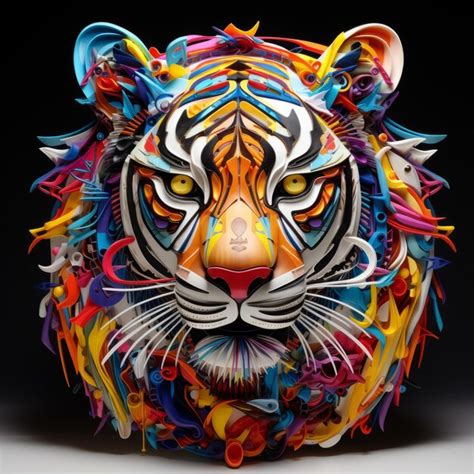 Premium Ai Image 3d Abstract Tiger Sculpture Inspired By Basquiat