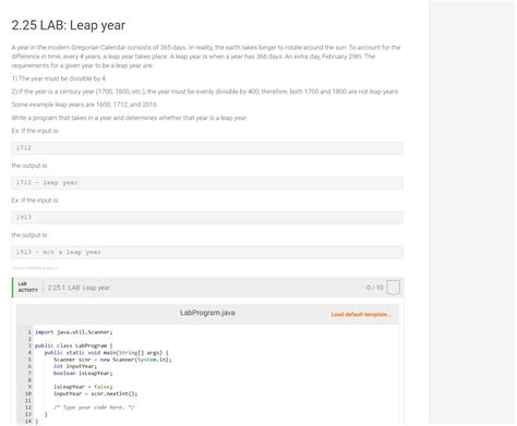 solved 2 25 lab leap year a year in the modern gregorian