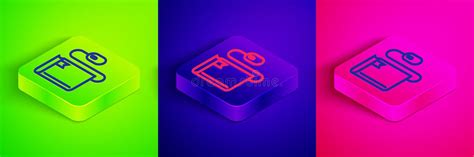 Isometric Line Electronic Book With Mouse Icon Isolated On Green Blue