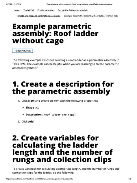 example parametric assembly roof ladder without cage tekla user assistance pdf