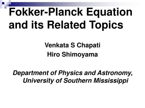 PPT Fokker Planck Equation And Its Related Topics PowerPoint Presentation ID