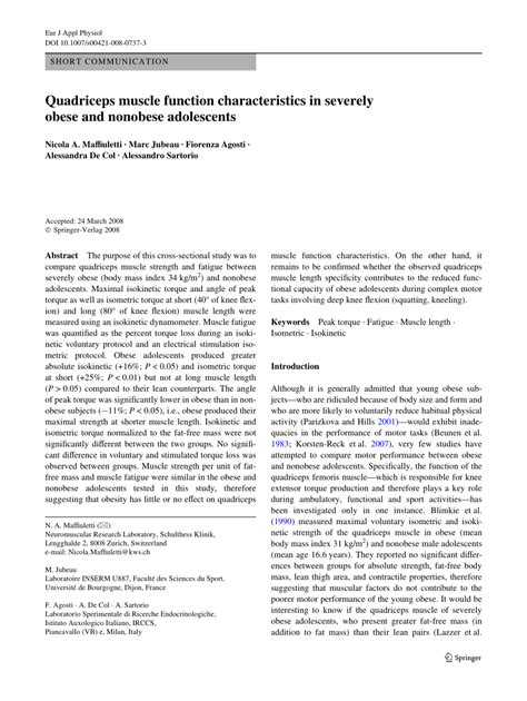 Pdf Quadriceps Muscle Function Characteristics In Severely Obese And Nonobese Adolescents