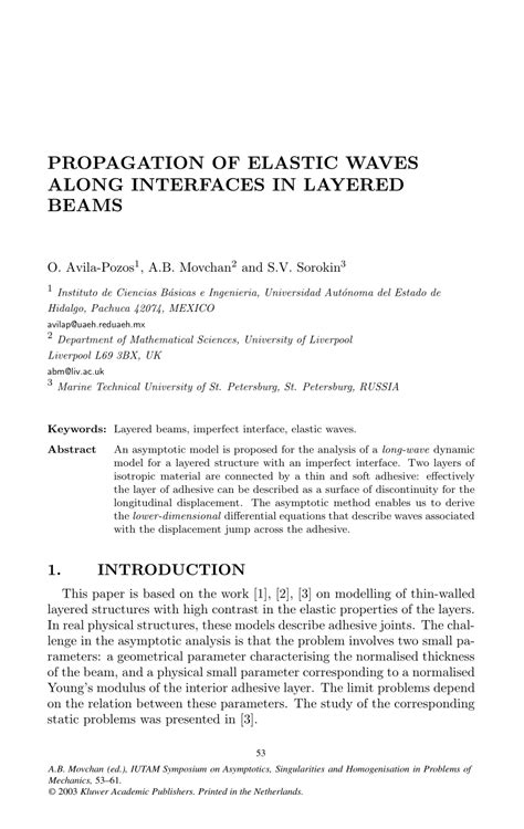 Pdf Propagation Of Elastic Waves Along Interfaces In Layered Beams