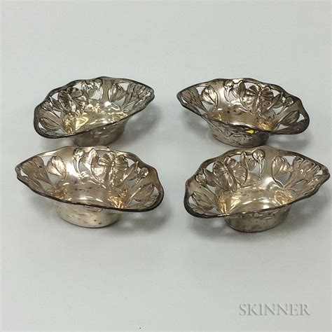Four Gorham Sterling Silver Reticulated Floral Nut Dishes