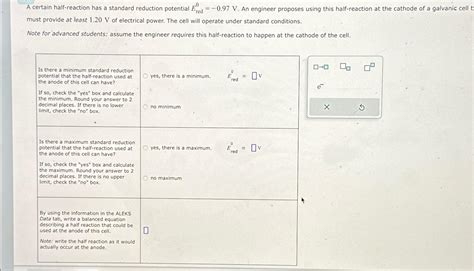 Solved A certain half-reaction has a standard reduction | Chegg.com