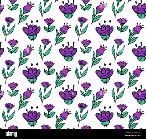 Purple Flowers Seamless Pattern Floral Repeating Texture Vector