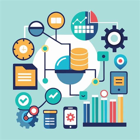 Data Analytics And Technology Workflow With Colorful Icons Premium Ai