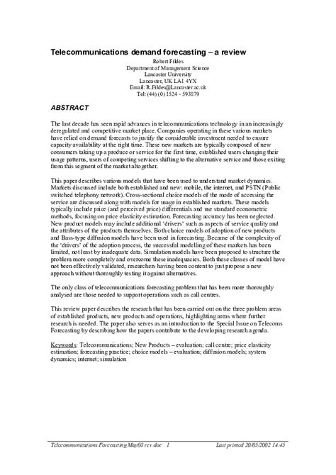 Pdf Telecommunications Demand Forecasting—a Review