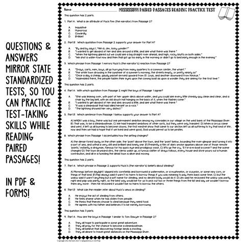 Digital Reading Test Prep Practice Test Paired Passages With Questions Twain Made By Teachers