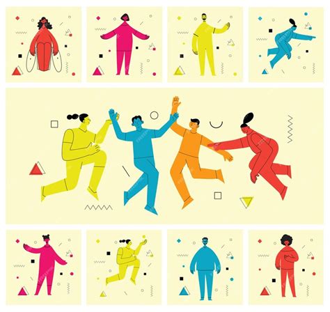 Premium Vector Young Men And Women With Abstract Geometric Shapes Team Building And Teamwork