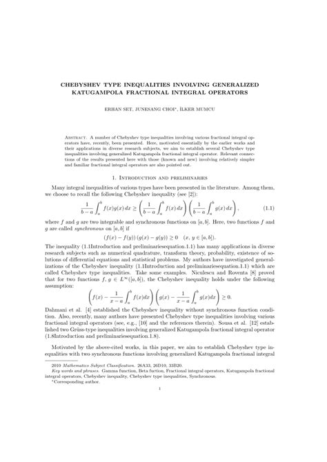 Pdf Chebyshev Type Inequalities Involving Generalized Katugampola Fractional Integral Operators