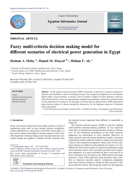 Pdf Fuzzy Multi Criteria Decision Making Model For Different Scenarios Of Electrical Power