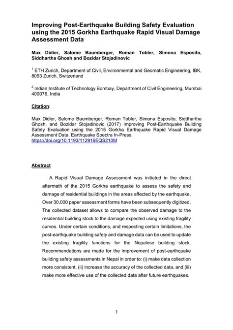 Pdf Improving Post Earthquake Building Safety Evaluation Using The