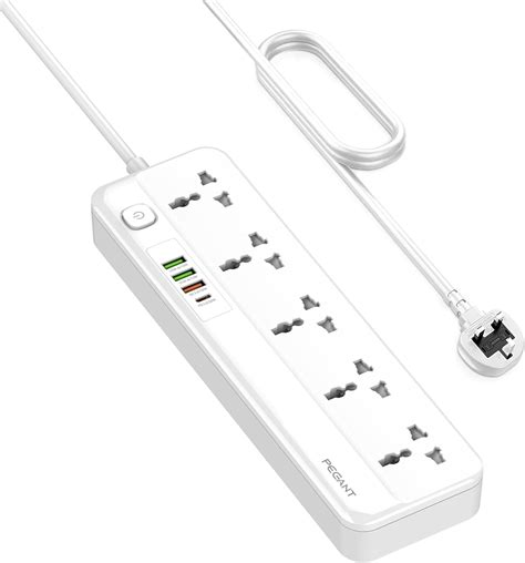 Pegant 5 Way Power Extension Cord With Usb 1x 20w Usb C Pd 3x Usb A